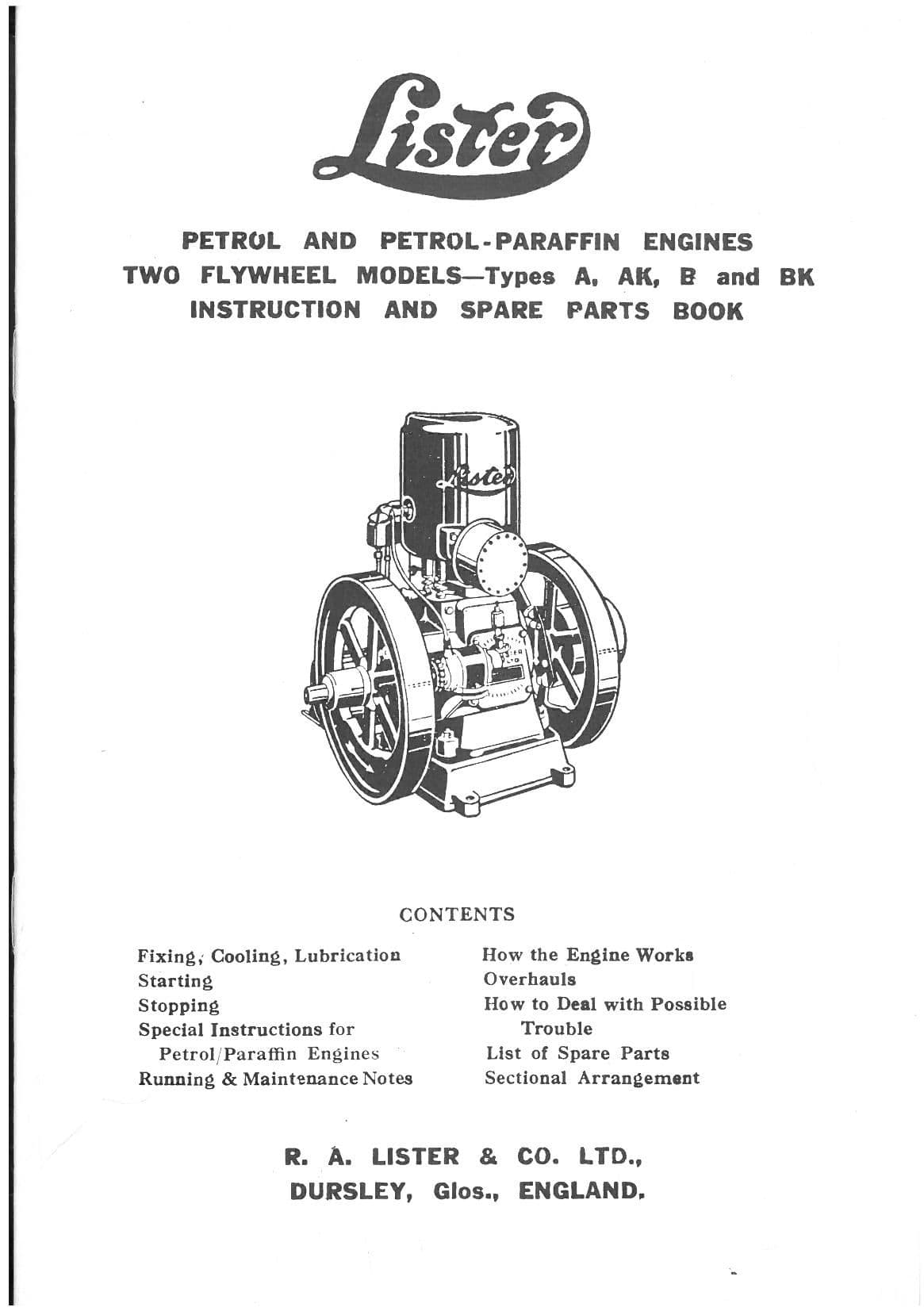 Lister Petrol & Petrol-Paraffin Engine - Types A AK B & BK Operators Manual