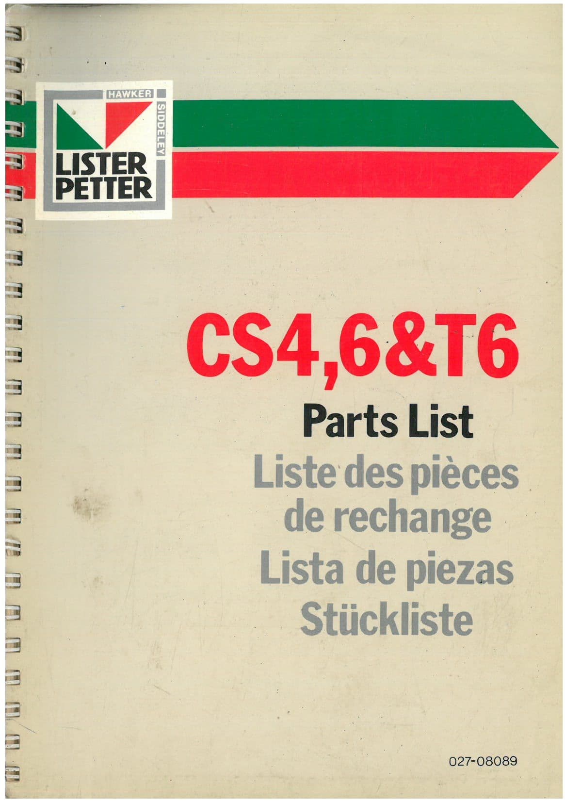 Lister Petter Engine CS4 CS6 CST6 CSTI6 Parts Manual
