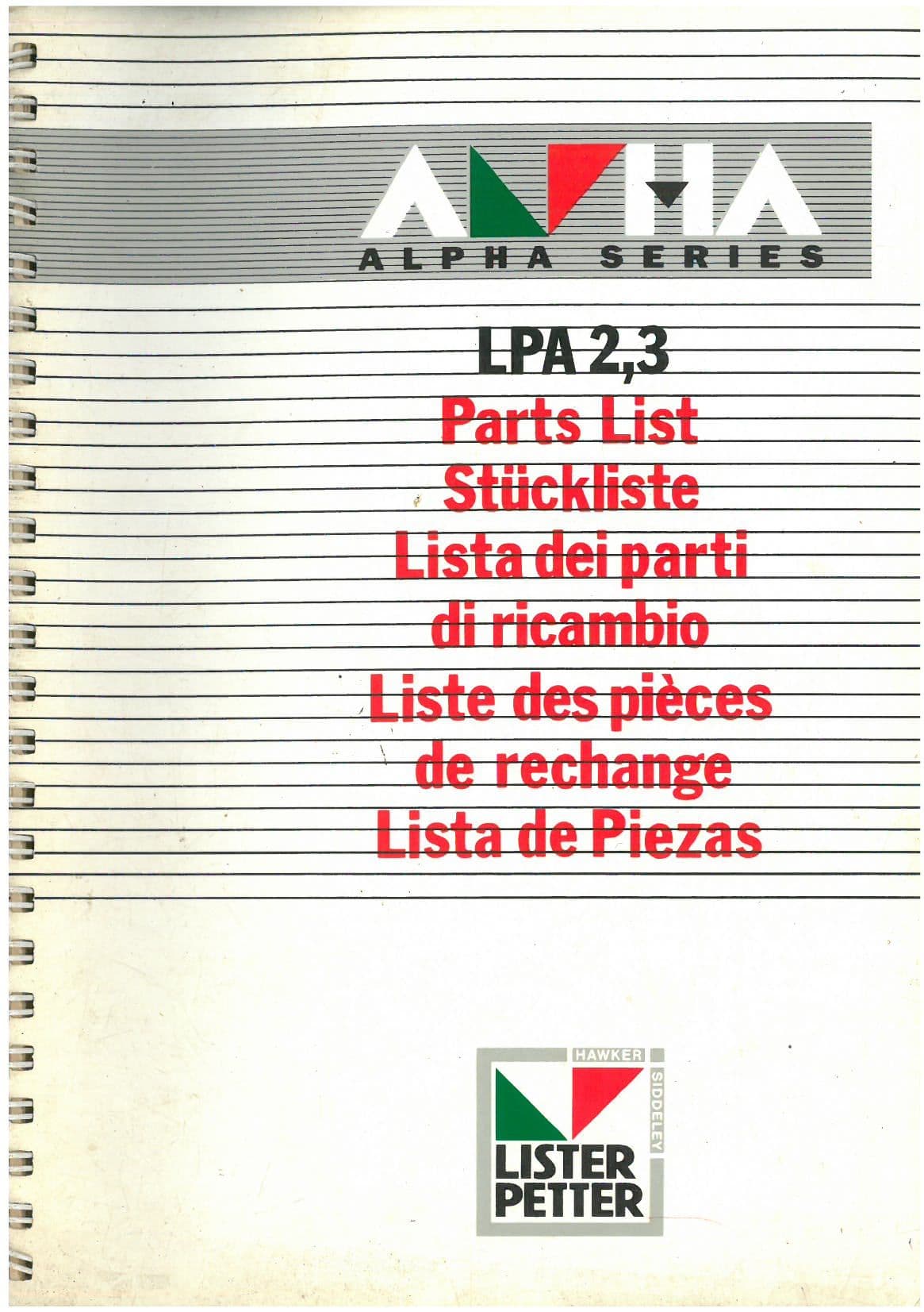 Lister Petter Engine LPA2 & LPA3 Parts Manual