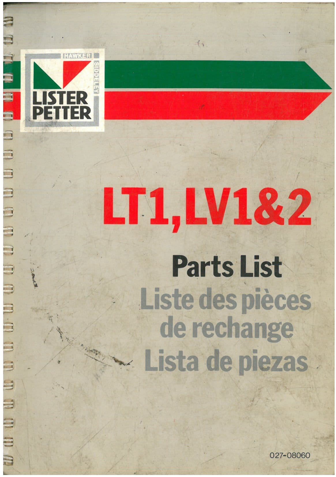 Lister Petter Engine LT1 LV1 & LV2 Parts Manual