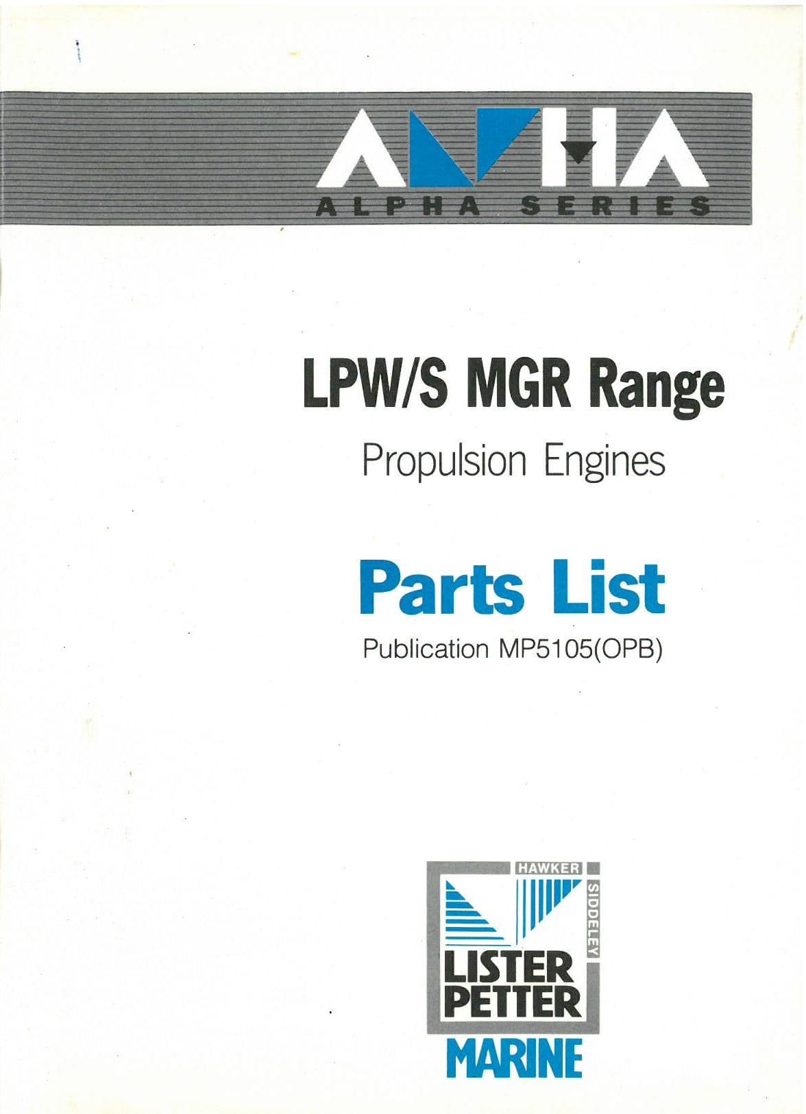 Lister Petter Marine Engine LPW/S MGR Range - LPW2 LPW3 & LPW4 Parts Manual
