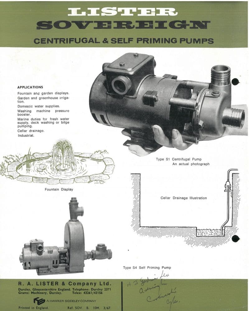 Lister Sovereign Pumps - S1 S2 S3B S4 S5 S6B Brochure