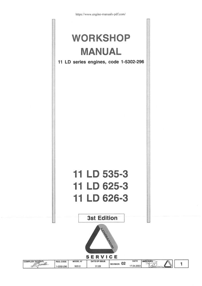 Lombardini Engine 11LD535-3 11LD625-3 11LD626-3 Workshop Repair Manual 1