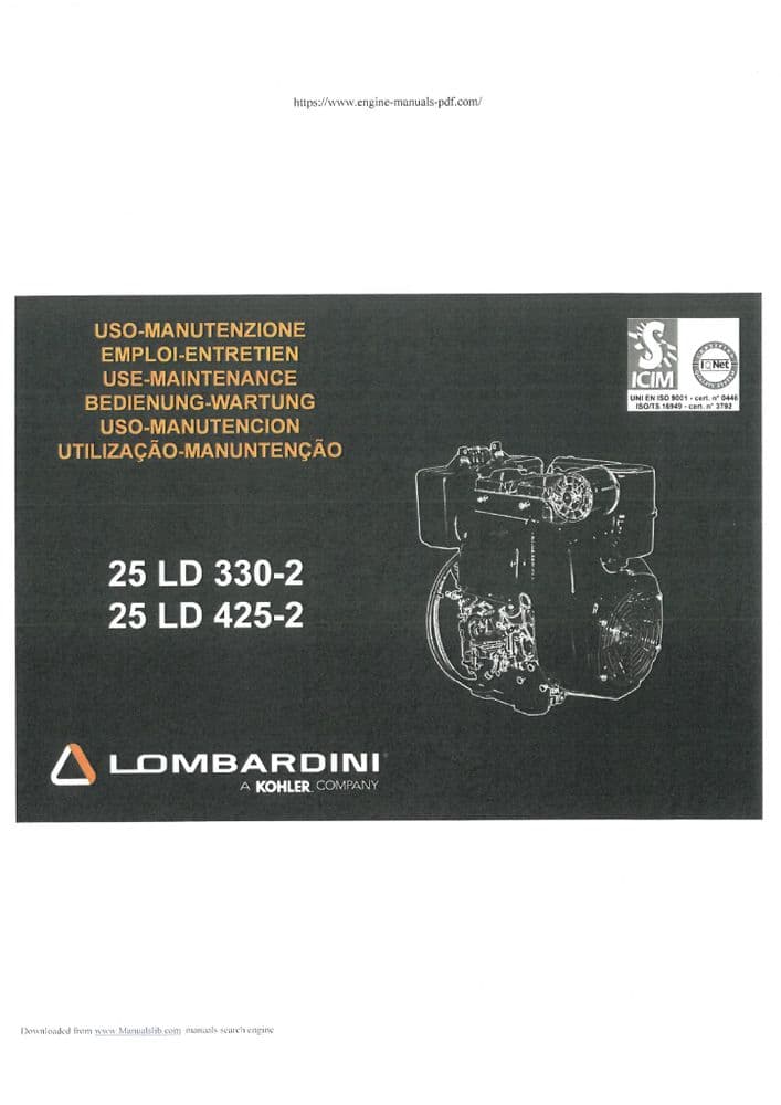 Lombardini Engine 25LD330-2 25LD425-2 Operators Manual