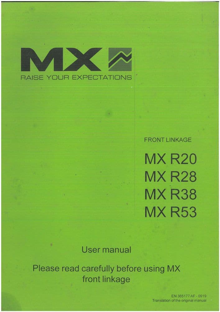 Mailleux MX Front Linkage R20 R28 R38 R53 Operators Manual