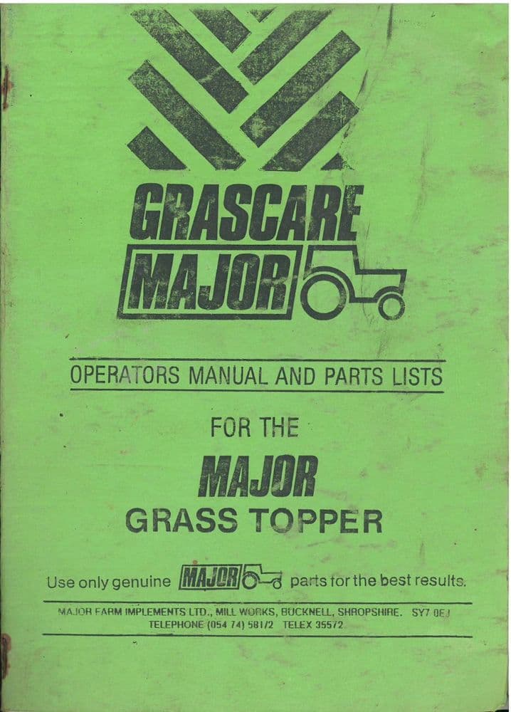 Major Grass Topper 6ft 7ft & 8ft Operators Manual with Parts List