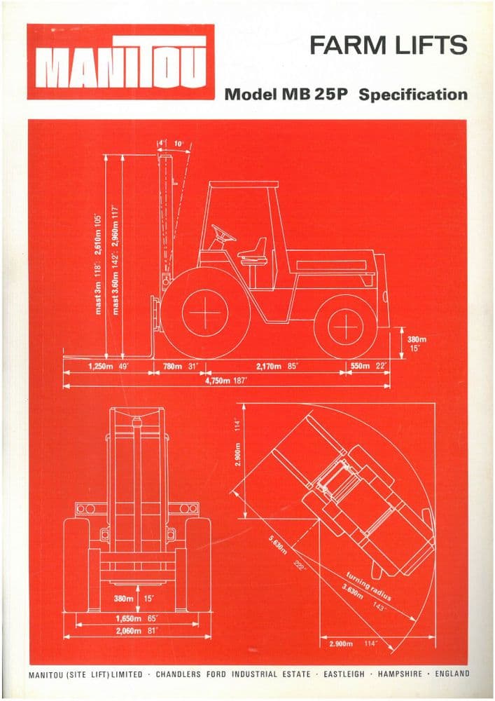 Manitou FarmLift Forklift MB25P Specification Brochure