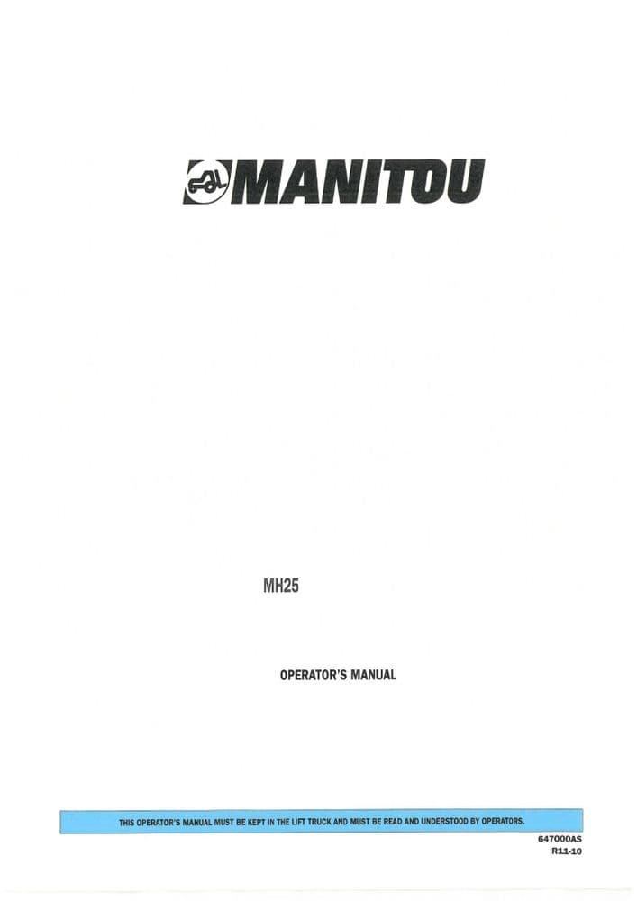 Manitou Rough Terrain Forklift Truck MH25 Operators Manual