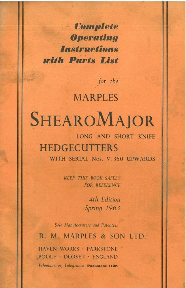 Marples ShearoMajor Long & Short Knife Hedgecutter Operators Manual ...