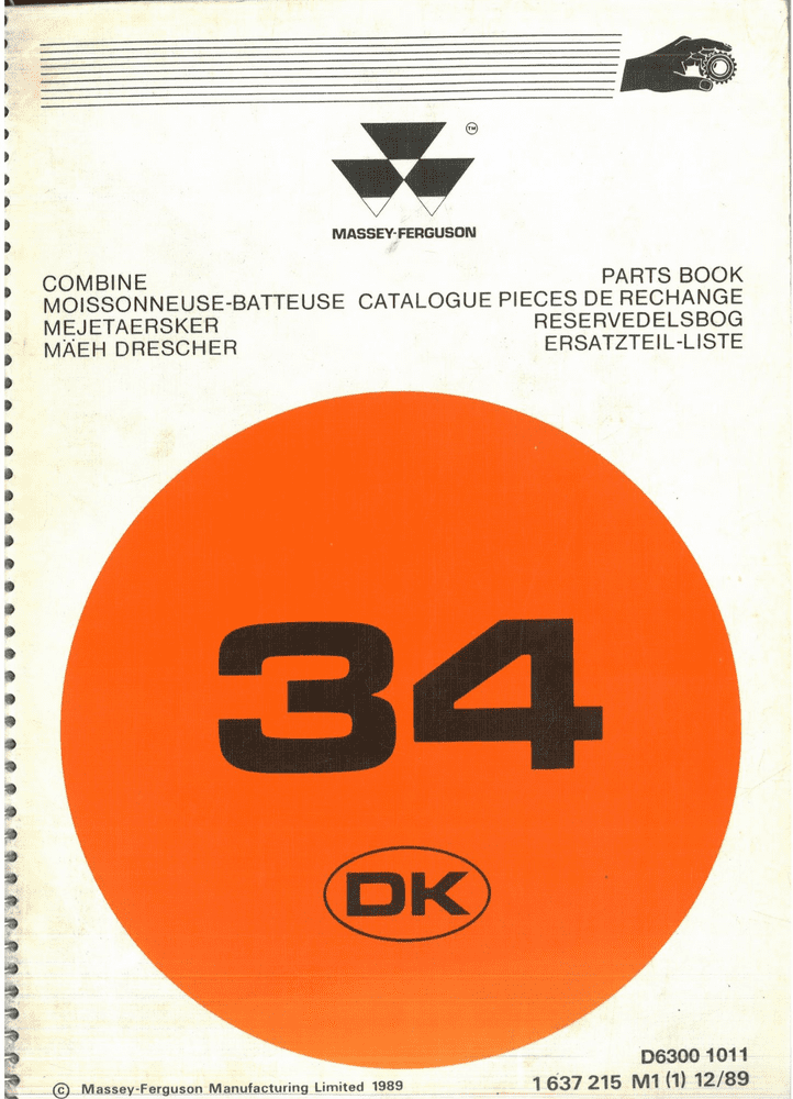 Massey Ferguson Combine MF34 Parts Manual - MF 34
