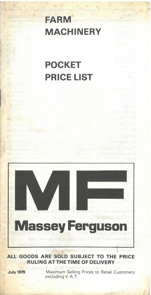 Massey Ferguson Farm Machinery Pocket Price List - July 1979 - Tractors ...