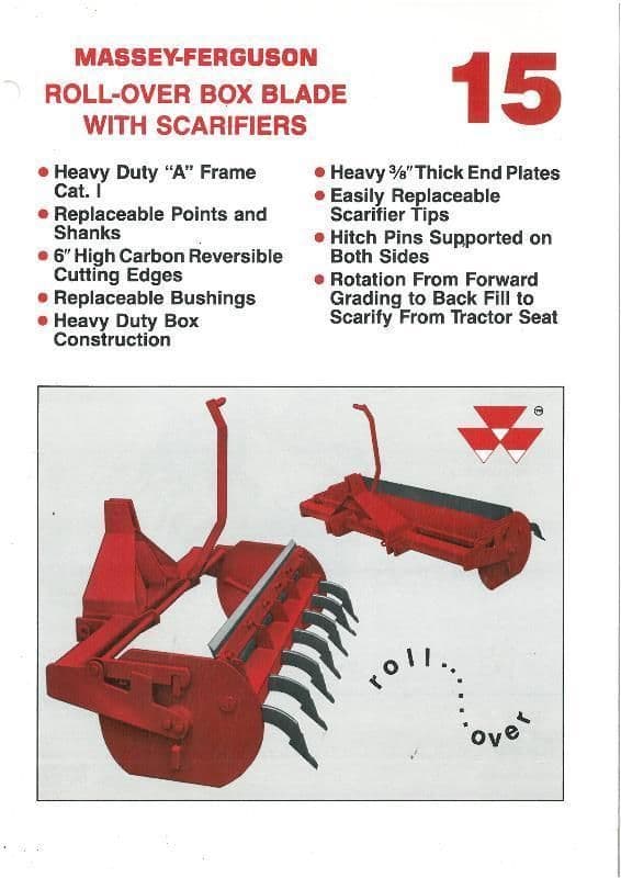 MASSEY FERGUSON MF15 ROLL OVER BOX BLADE WITH SCARIFIERS MF 15 BROCHURE ...