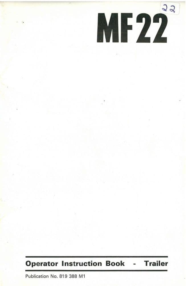 Massey Ferguson MF22 Trailer Operators Manual - MF 22