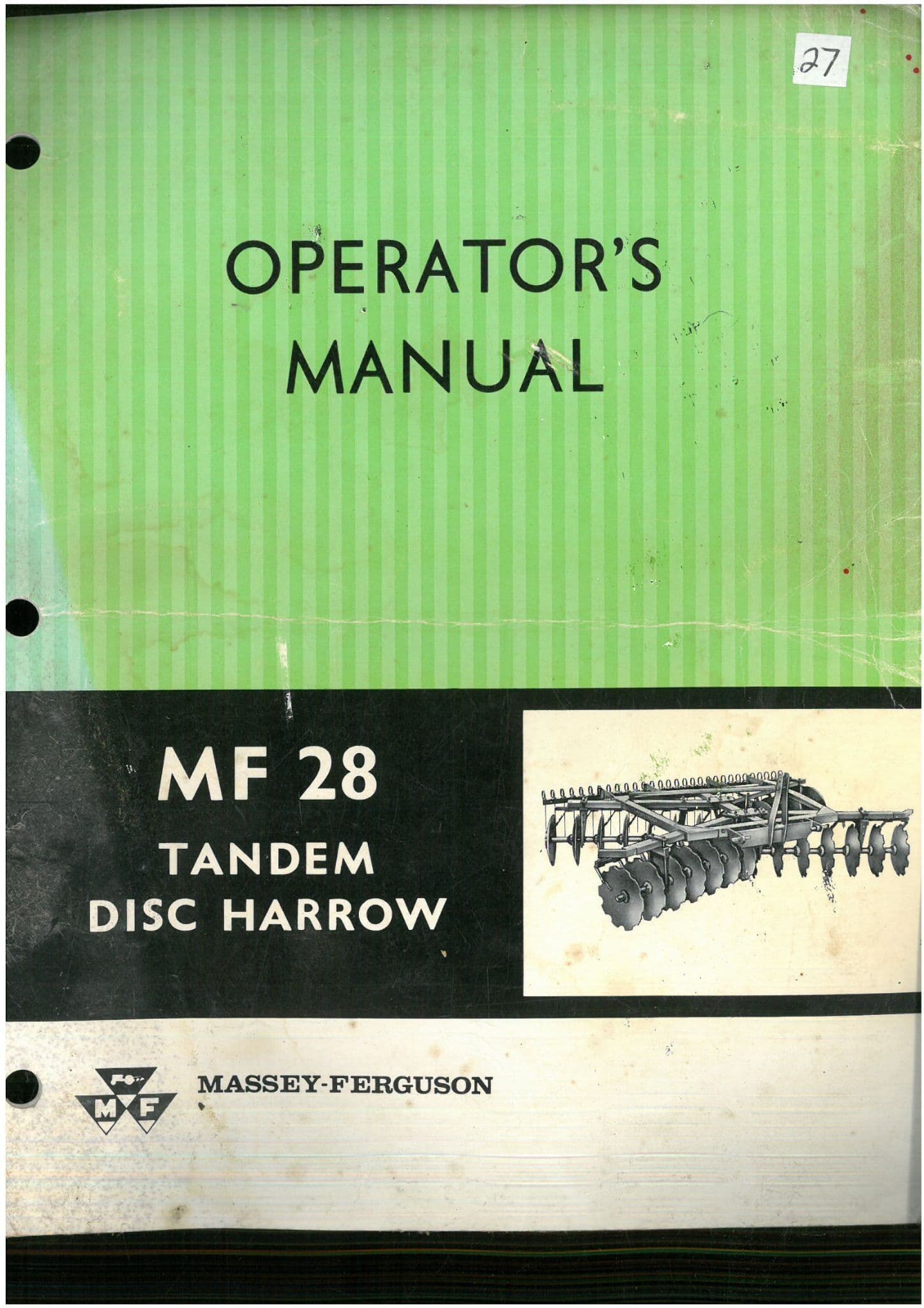 Massey Ferguson MF28 Disc Harrow Operators Manual - MF 28 - ORIGINAL