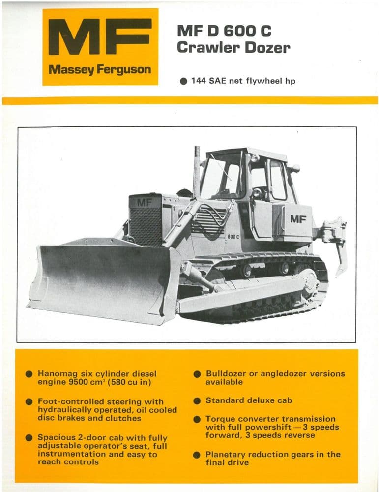 Massey Ferguson MFD600C Crawler Tractor Dozer Brochure - MF D600C D 600C