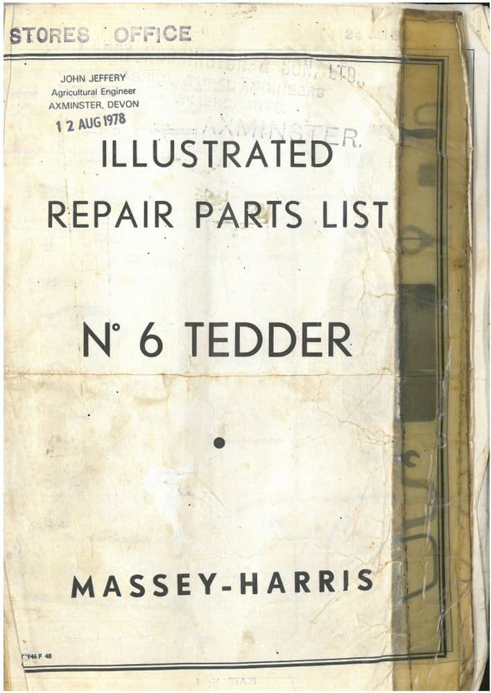 Massey Ferguson Tedder Rake No 6 Parts Manual