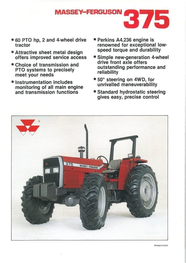 Massey Ferguson Tractor MF 375 Cabless Brochure
