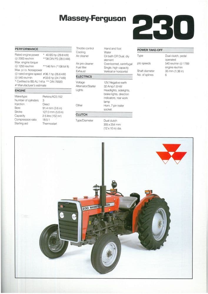 Massey Ferguson Tractor MF230 Specification Brochure - MF 230