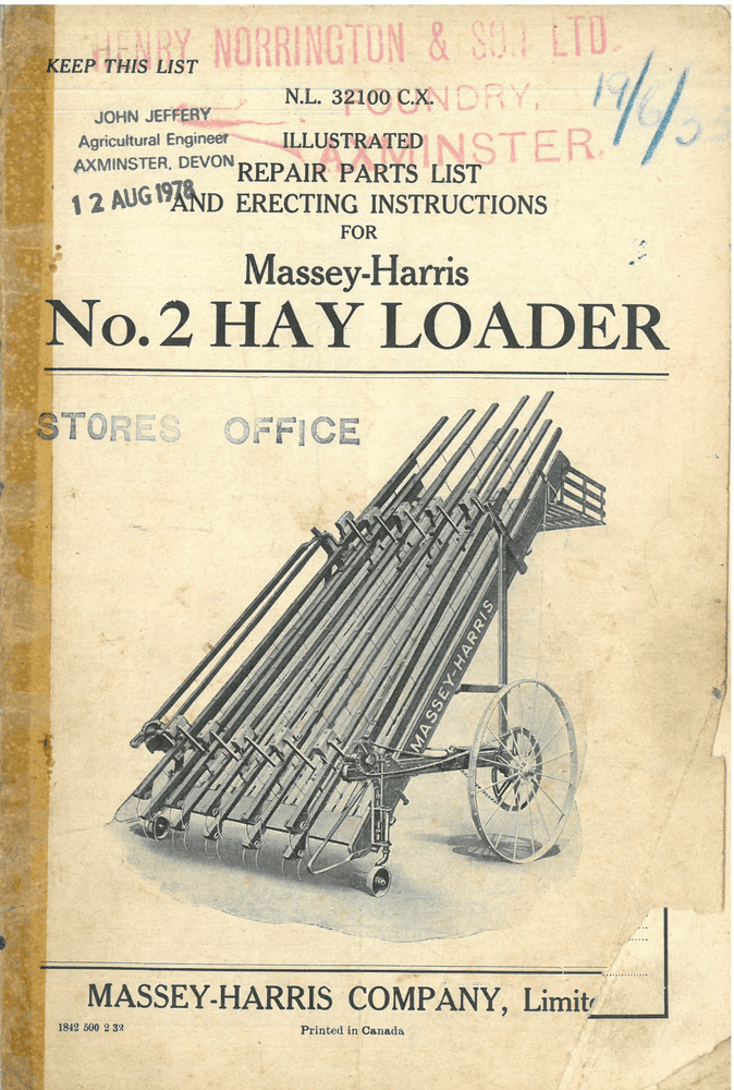 Massey Harris Hay Loader No 2 Parts Manual