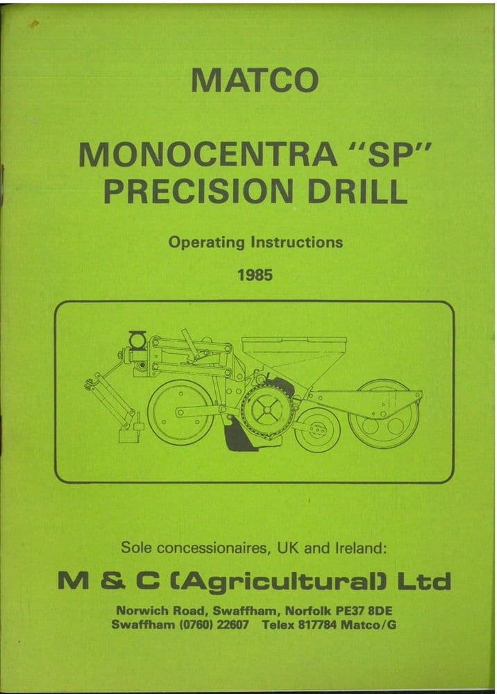 Matco Monocentra SP Precision Drill Operators Manual - Monozentra