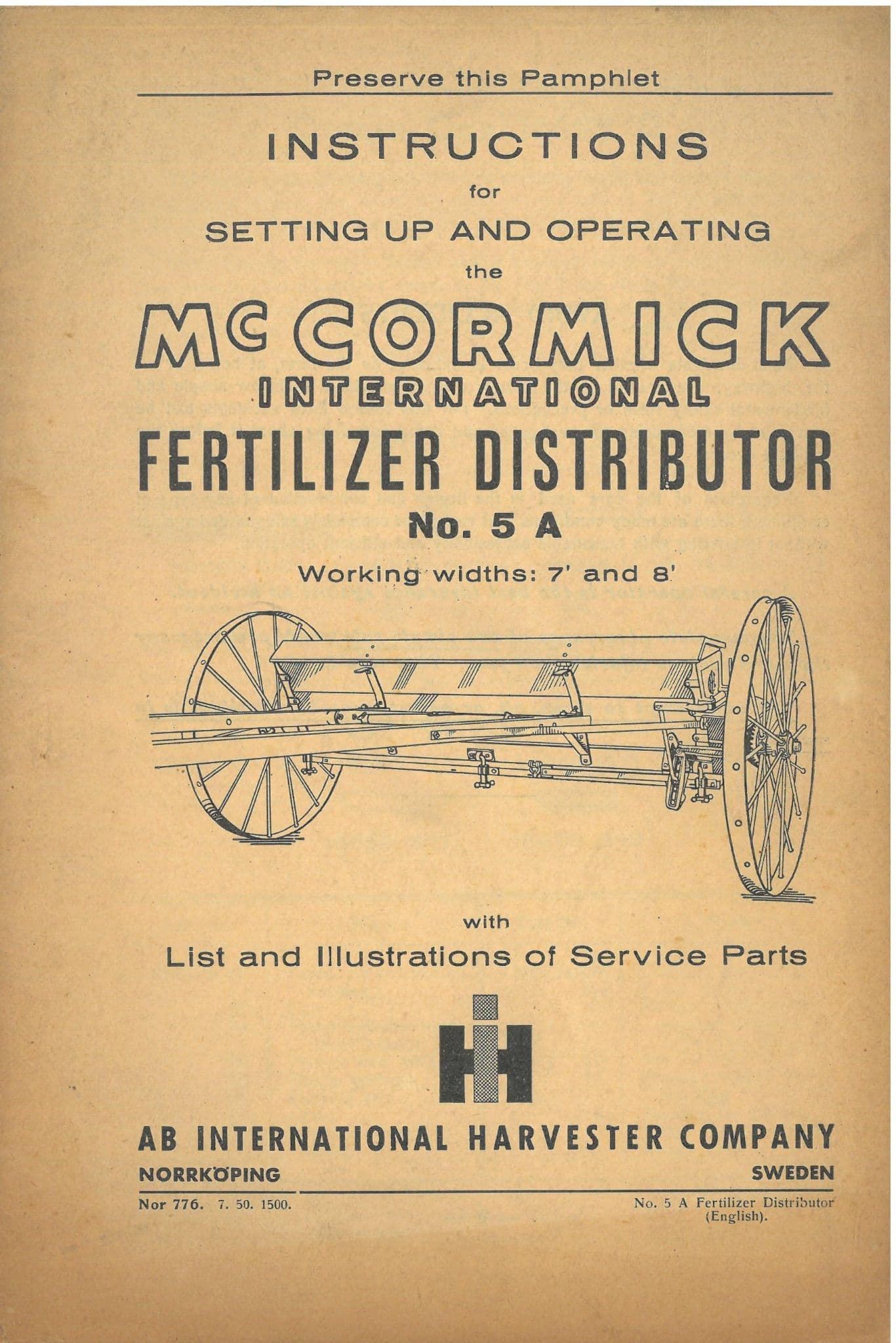McCormick International 5A Fertilizer Distributor Operators Manual with ...