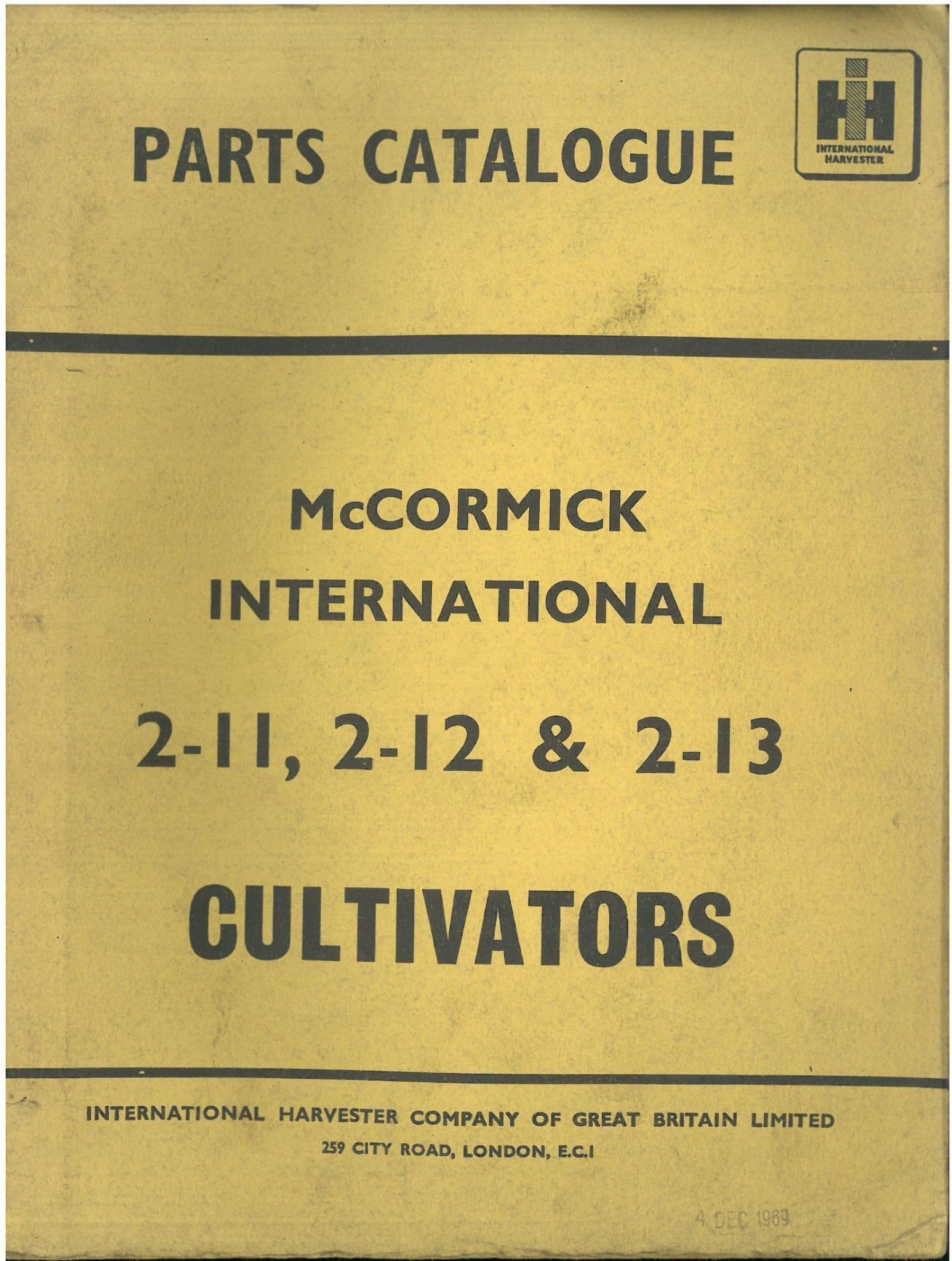 McCormick International Cultivator 2-11 2-12 & 2-13 Parts Manual - ORIGINAL
