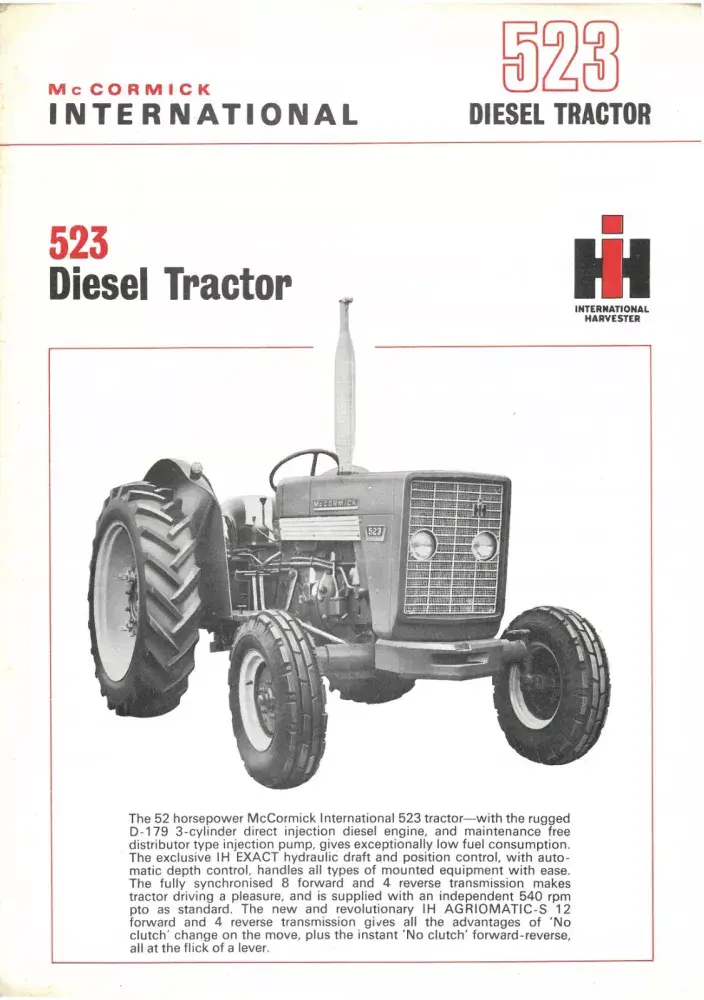 McCormick International Diesel Tractor 523 Brochure
