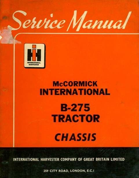 McCormick International Tractor B275 Workshop Service Manual - B 275
