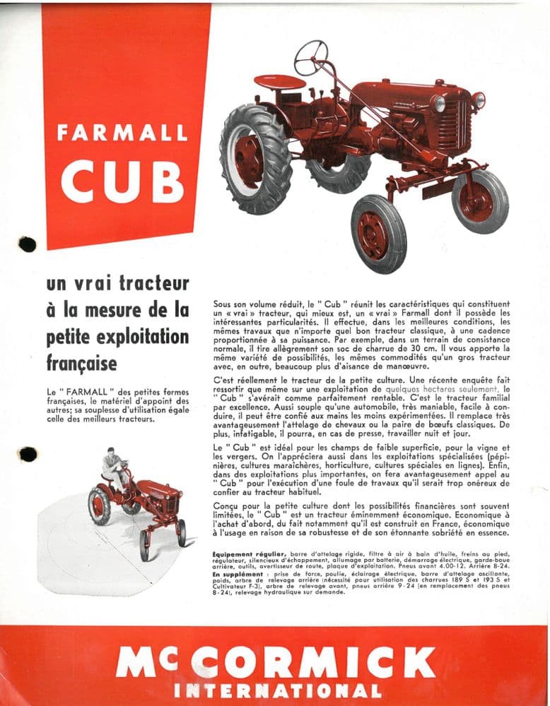 McCormick International Tractor Farmall Cub Brochure