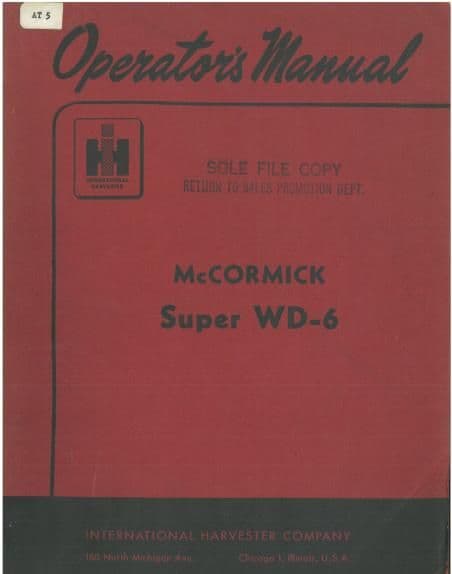 McCormick Super WD6 Tractor Operators Manual WD-6