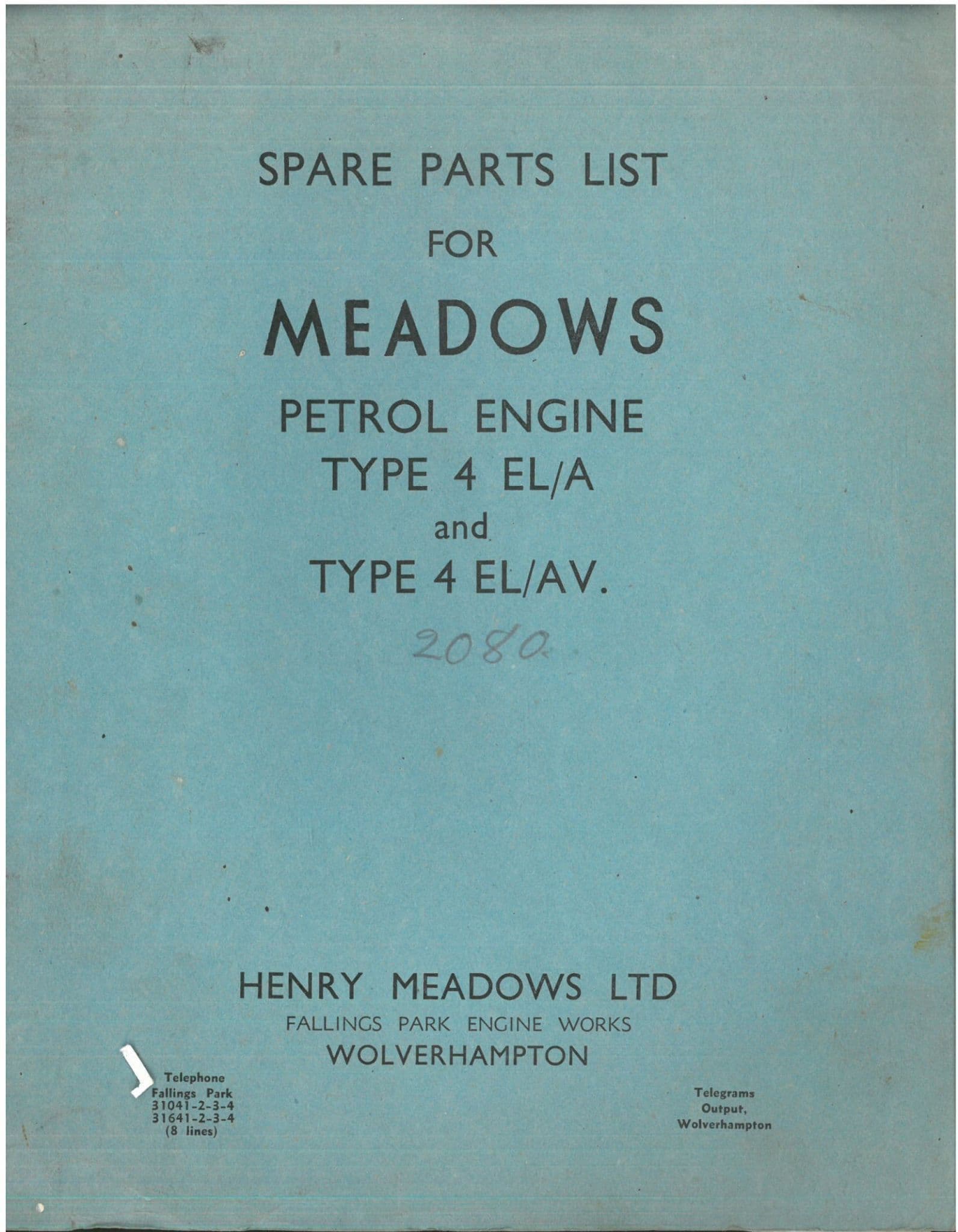 Meadows Petrol Engine Type 4 EL/A & 4 EL/AV Parts Manual