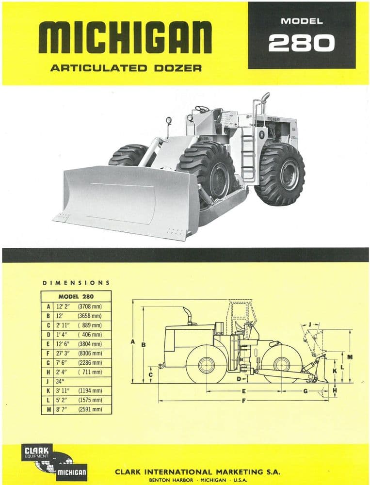 Michigan Tractor Articulated Dozer Model 280 Brochure - Clark Equipment
