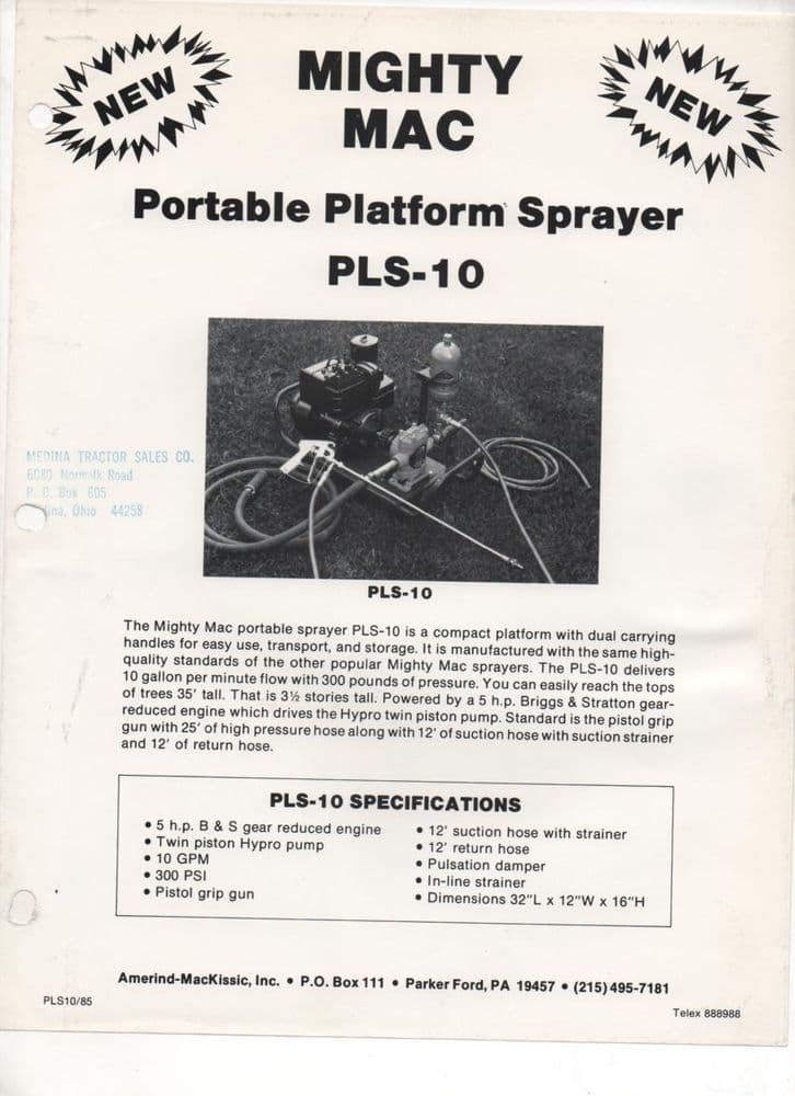 Mighty Mac - Portable Platform Sprayer - PLS-10 Brochure