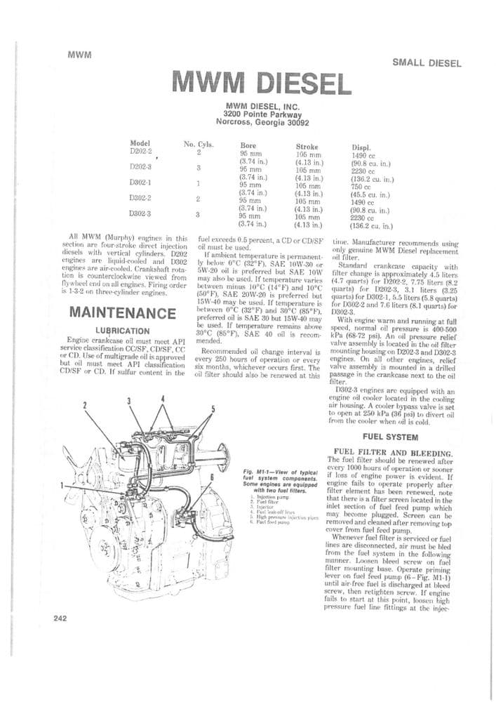 MWM Small Diesel Engine Model D202-2 D202-3 D302-1 D302-2 D302-3 I&T Workshop Manual