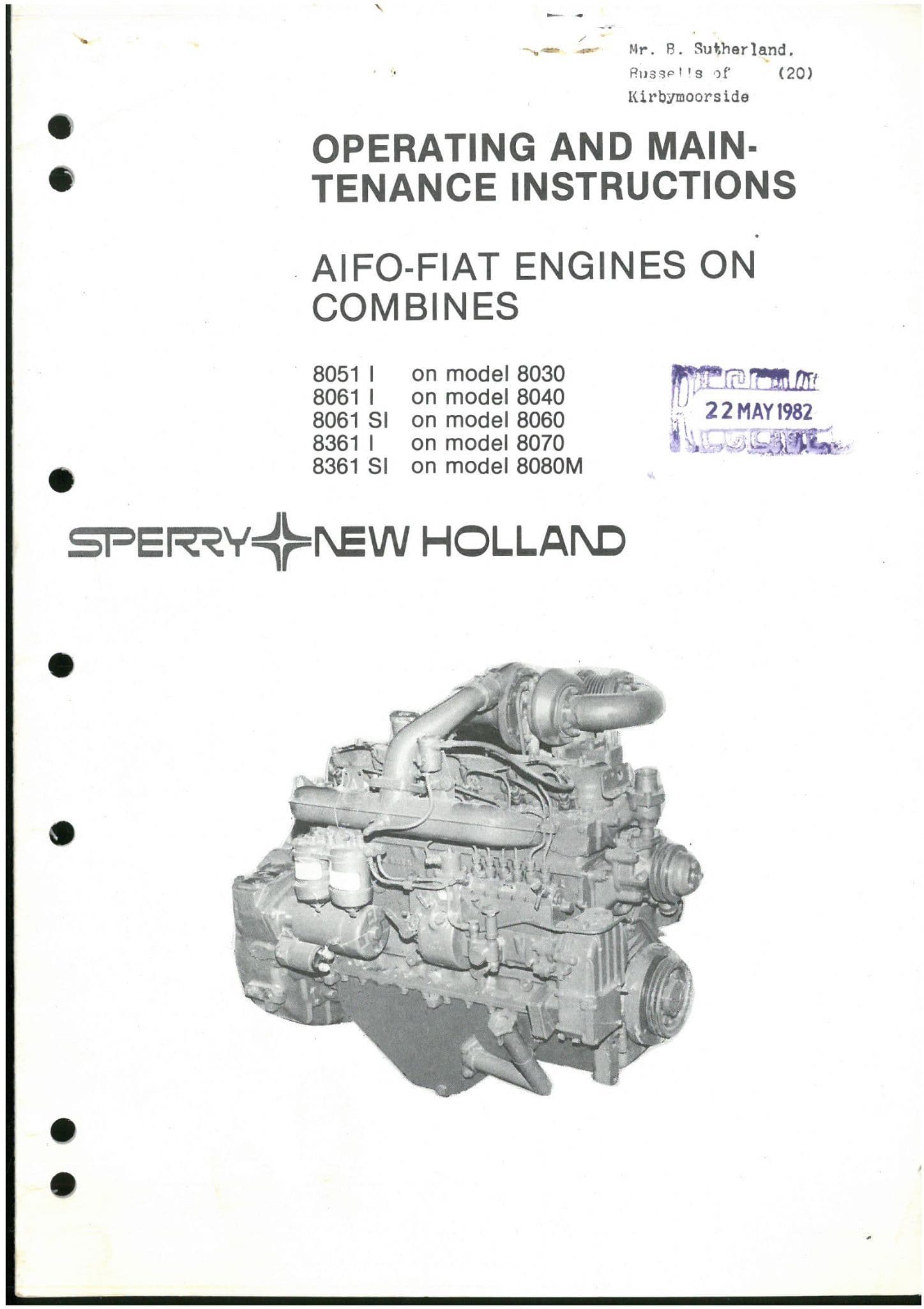 New Holland 8030 8040 8060 8070 8080 Combine Aifo Fiat Engine Operators new-holland-8030-8040-8060-8070-8080-combine-aifo-fiat-engine-operators