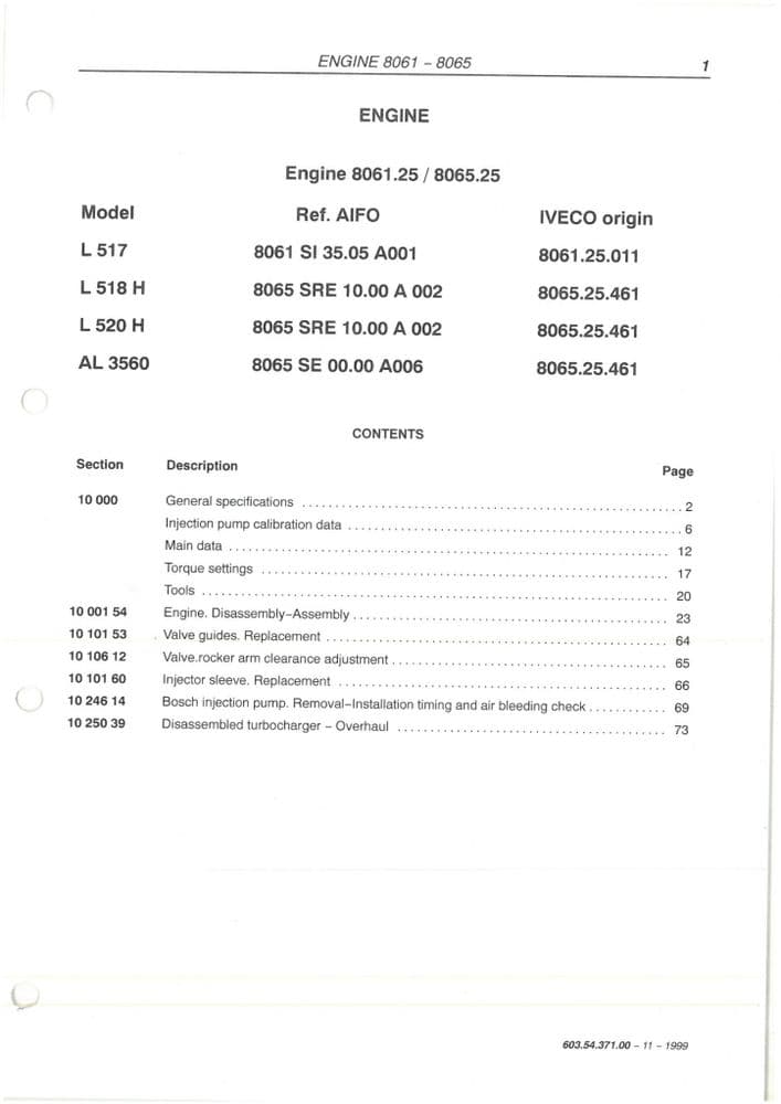 New Holland Aifo & Iveco Diesel Engine Type 8061 8065 SI SRE SE ...
