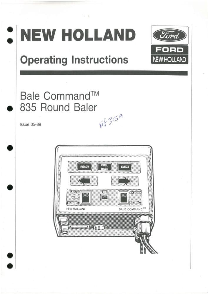 New Holland Bale Command 835 Round Baler Operators Manual - ORIGINAL
