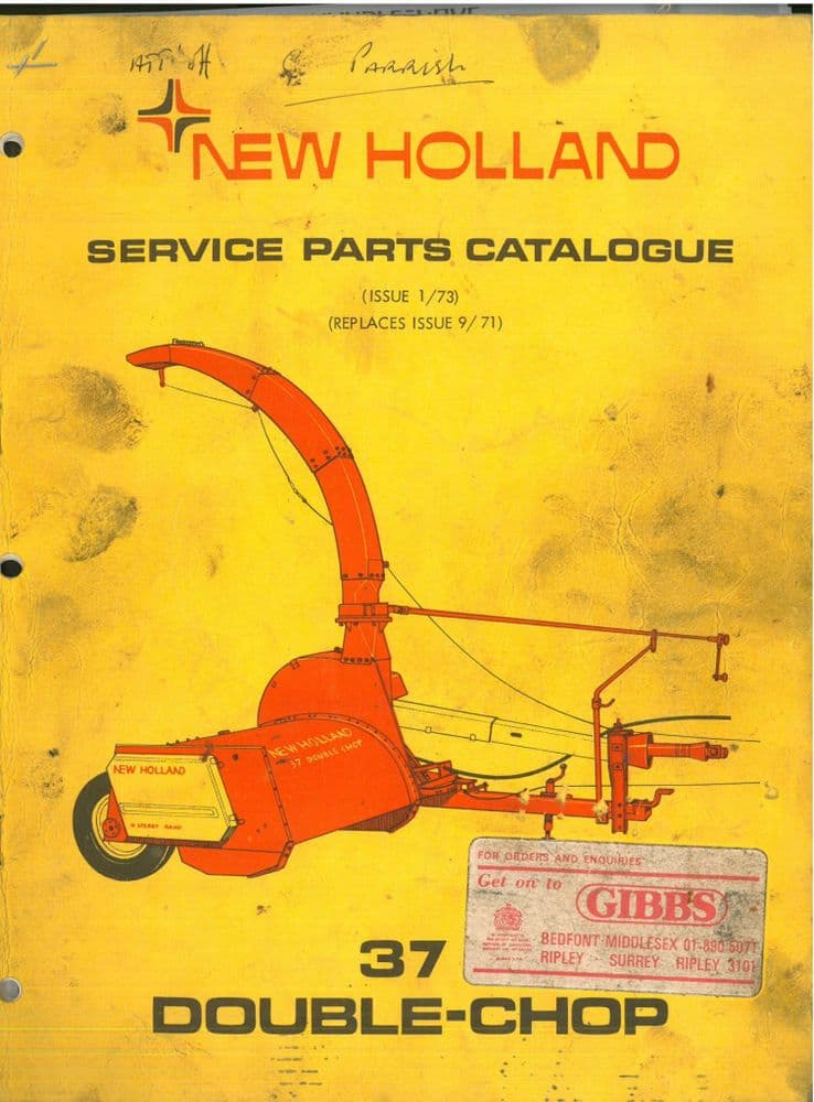 New Holland Double Chop 37 Parts Manual - ORIGINAL MANUAL