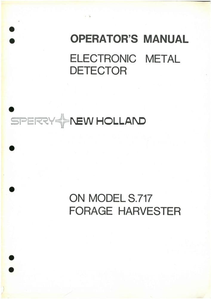 New Holland Forage Harvester Electronic Metal Detector on Models S 717 ...
