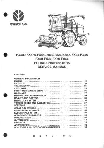 New Holland Forage Harvester FX25 28 38 45 48 58 300 375 450 9630 9645 ...