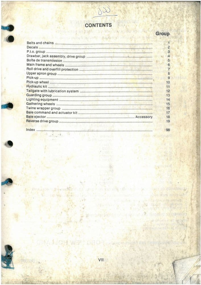 New Holland Round Baler 835 Operators Manual -- ORIGINAL MANUAL