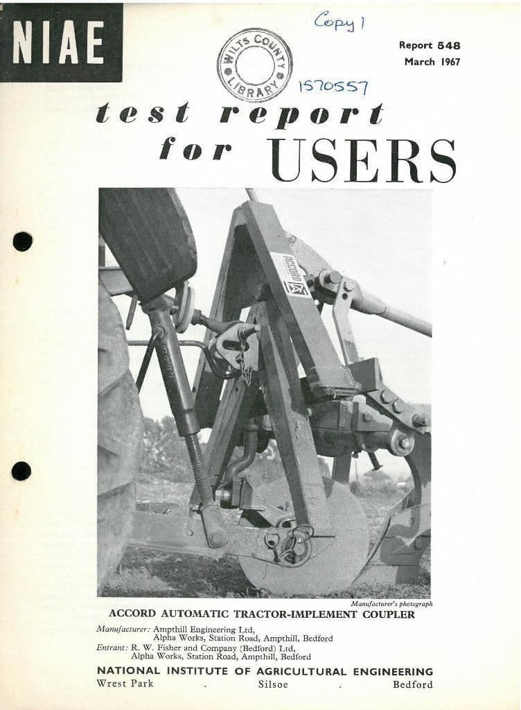 NIAE TEST REPORT FOR ACCORD AUTOMATIC TRACTOR IMPLEMENT COUPLER - BK1