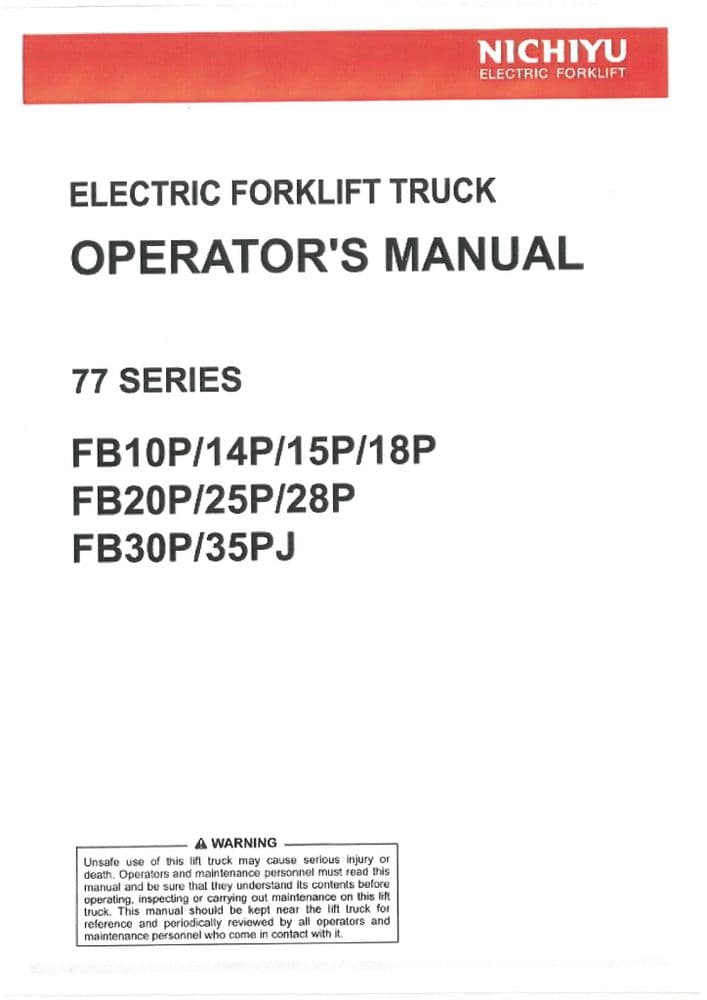Nichiyu Electric Forklift FB10P FB14P FB15P FB18P FB20P FB25P FB28P ...