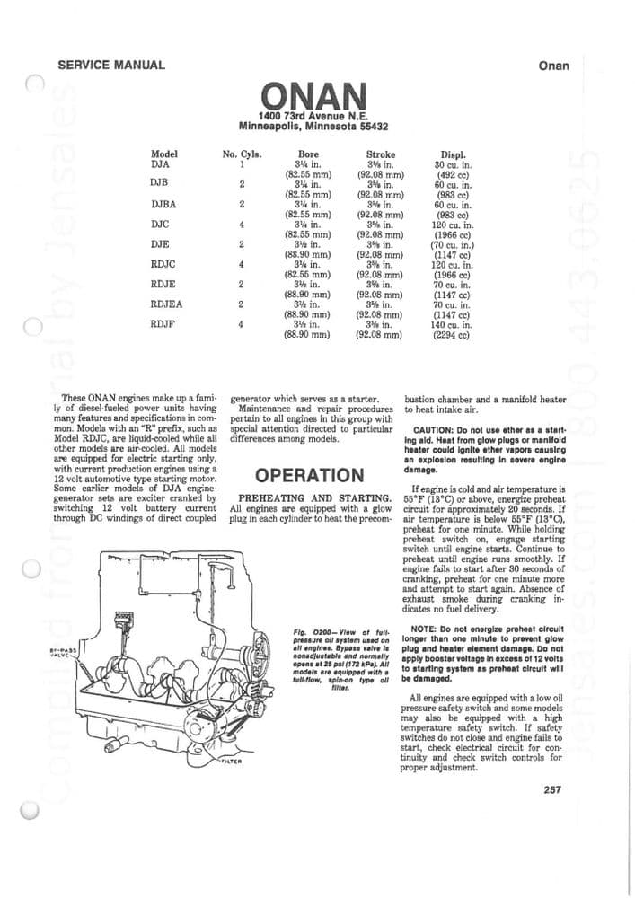 Onan Small Diesel Engine Model DJA DJB DJBA DJC DJE RDJC RDJE RDJEA ...