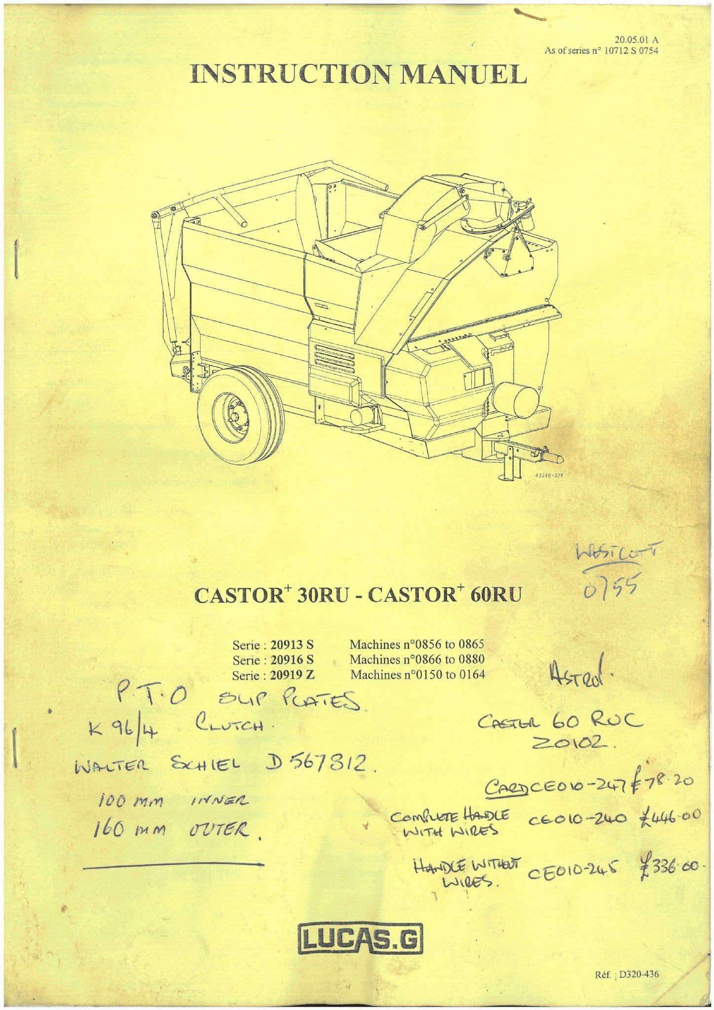 Parmiter Lucas G Castor 30RU 60RU Bedder Operators Manual with Parts ...