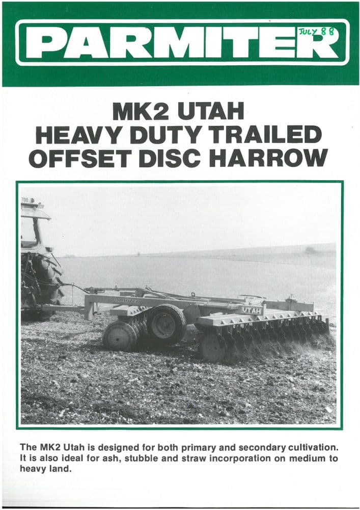 Parmiter MK2 UTAH Heavy Duty Trailed Offset Disc Harrow Brochure