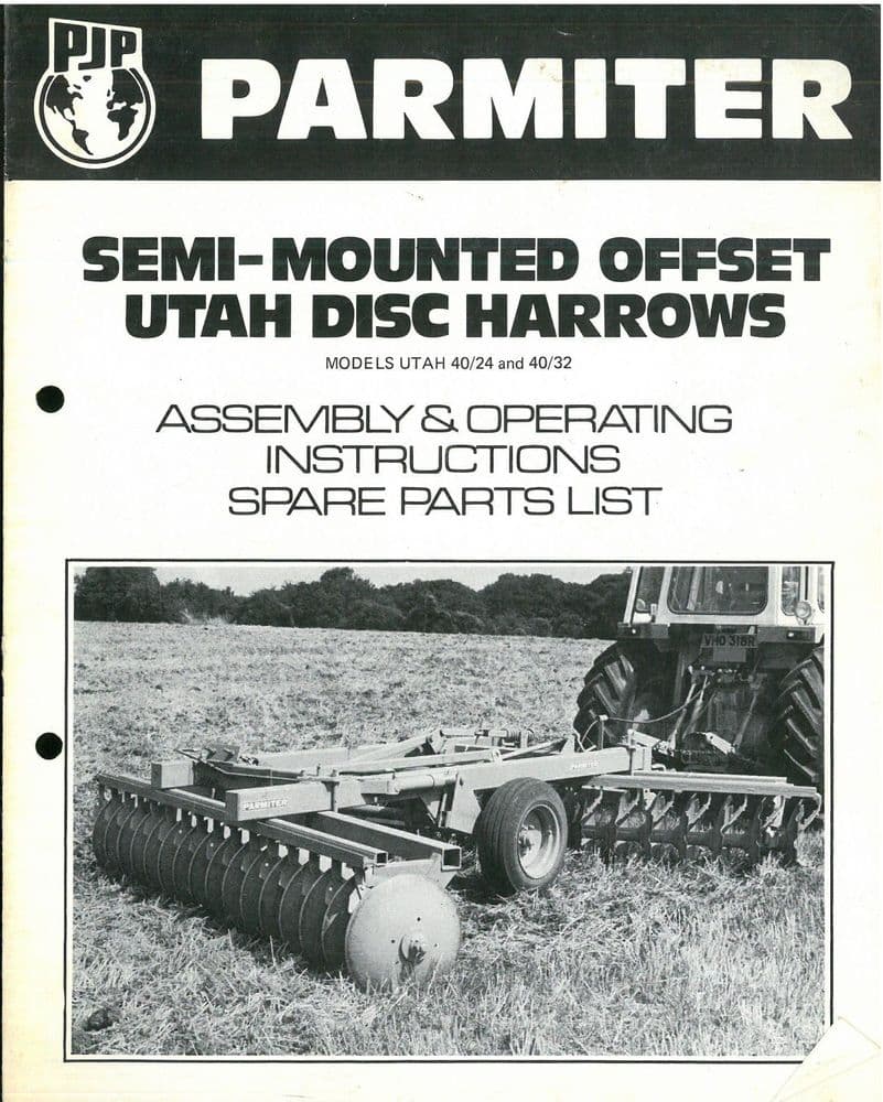 Parmiter Semi-Mounted Offset Utah Disc Harrows Operating Manual with ...