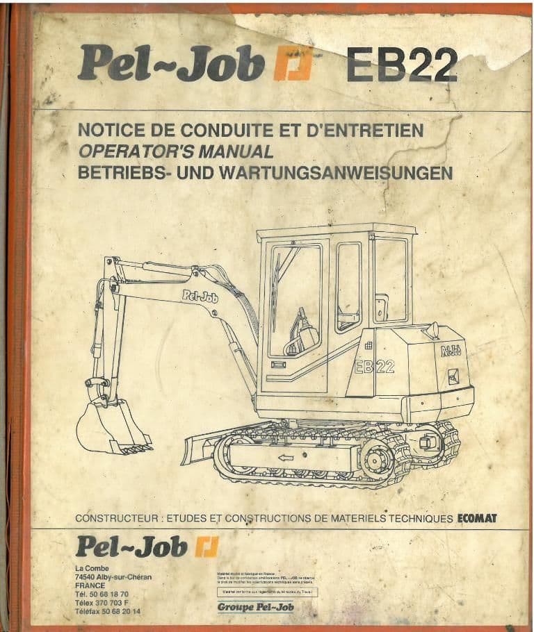 Pel-Job EB22 Excavator Operators Manual and Owners Parts Manual