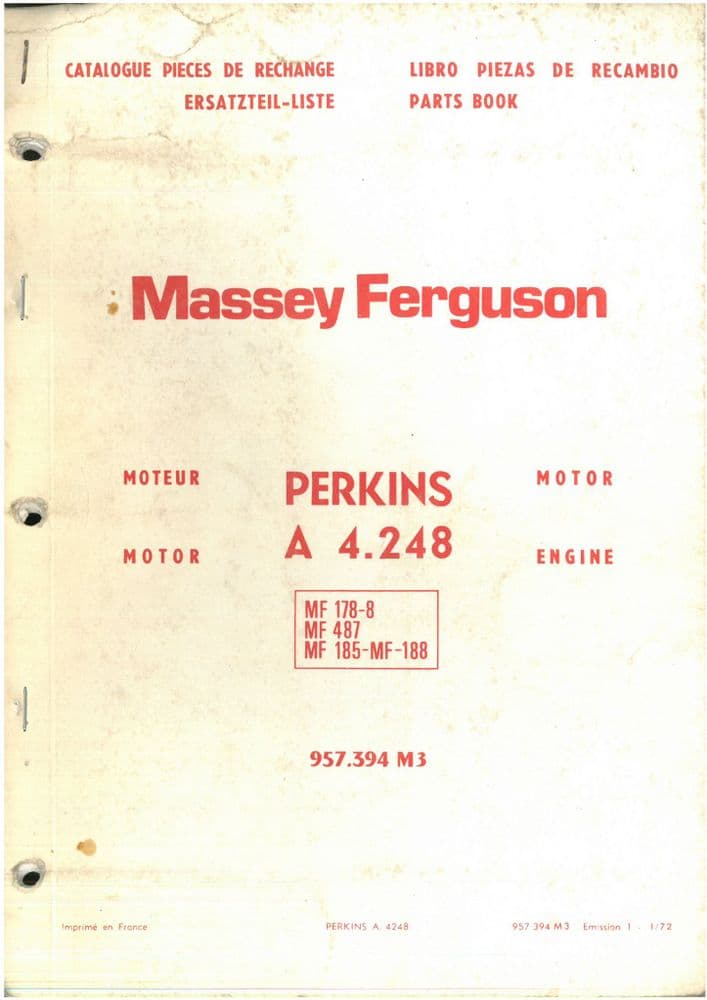 Perkins Diesel Engine 4 248 Parts Manual - A4 248 - ORIGINAL