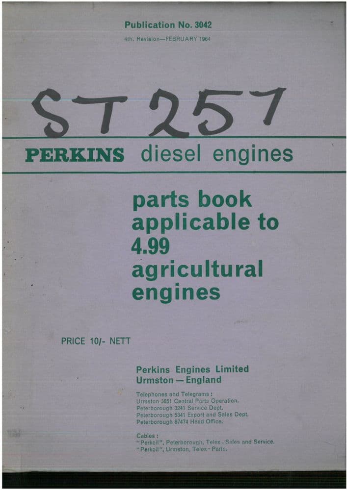 Perkins Diesel Engine 4 99 Parts Manual - ORIGINAL